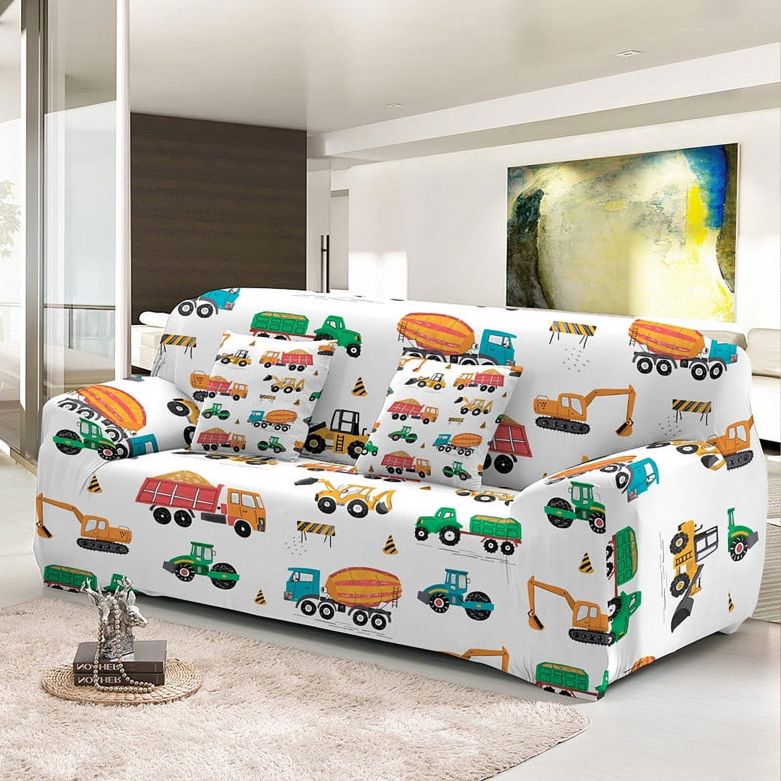 Elastic Sofa Cover Cartoon Digging Machine Print Slipcover For Living ...