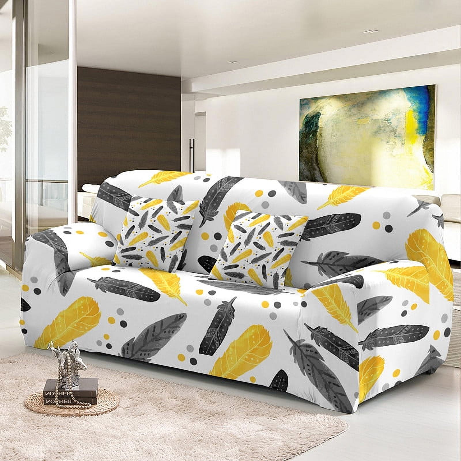 Elastic Sofa Cover Colorful Feather 1/2/3/4 Seater Slipcover All ...