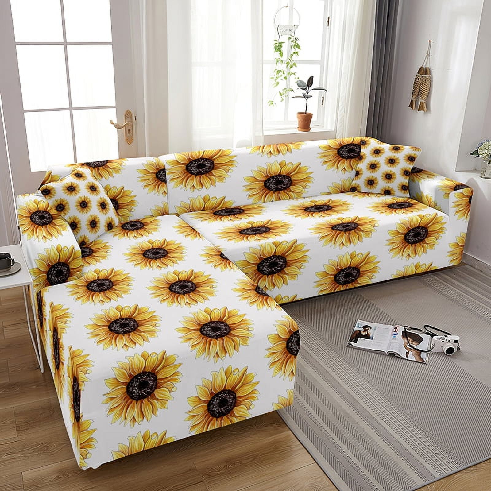 Elastic Sofa Cover Expandable Couch Covers Sunflowers Printing 1/2/3/4 ...