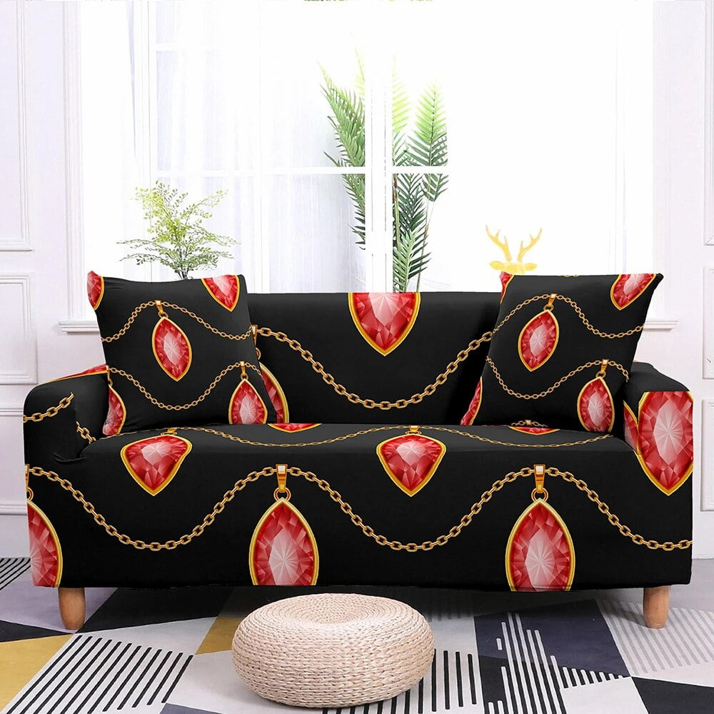 Elastic Sofa Cover Gold Chain Pattern Sofa Slipcover 3D Printed Stretch ...