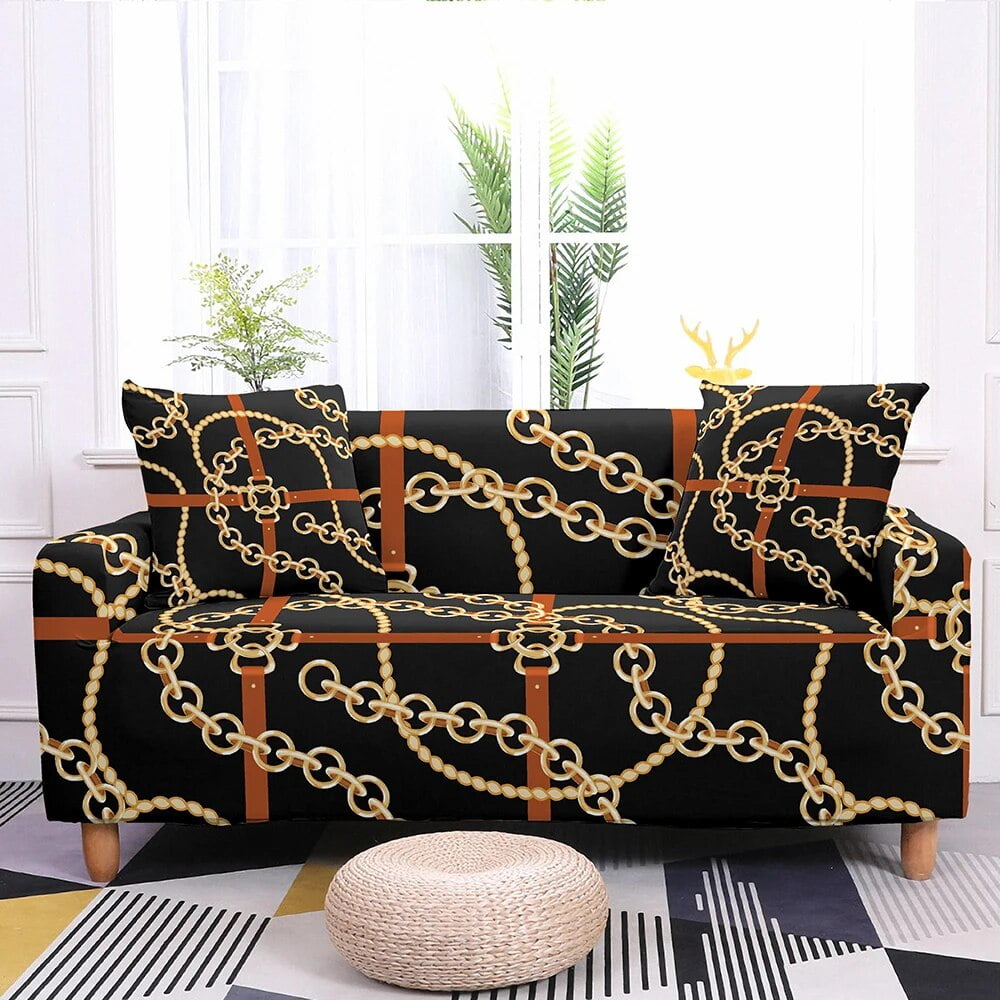 Elastic Sofa Cover Gold Chain Pattern Sofa Slipcover 3D Printed Stretch ...