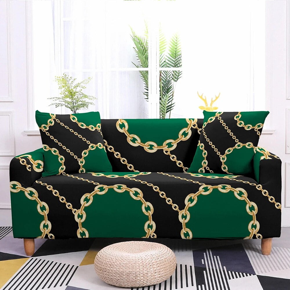 Elastic Sofa Cover Gold Chain Pattern Sofa Slipcover 3D Printed Stretch ...