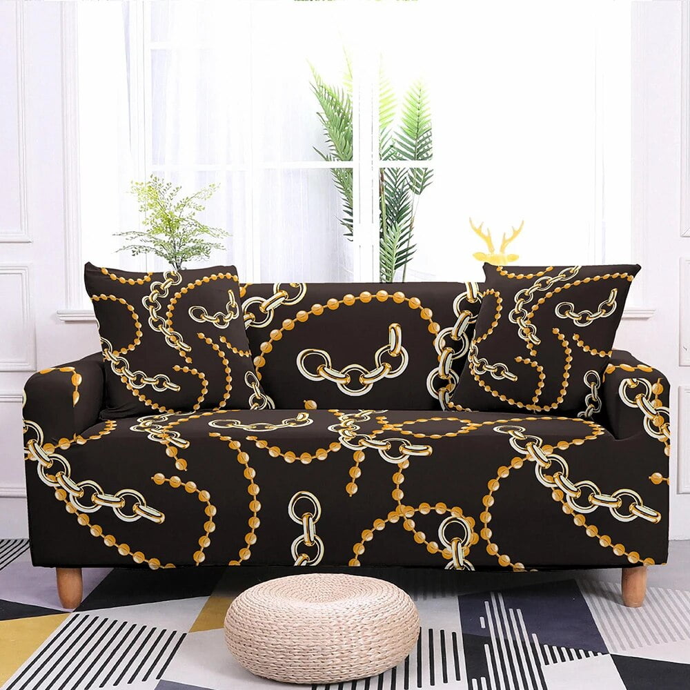 Elastic Sofa Cover Gold Chain Pattern Sofa Slipcover 3D Printed Stretch ...