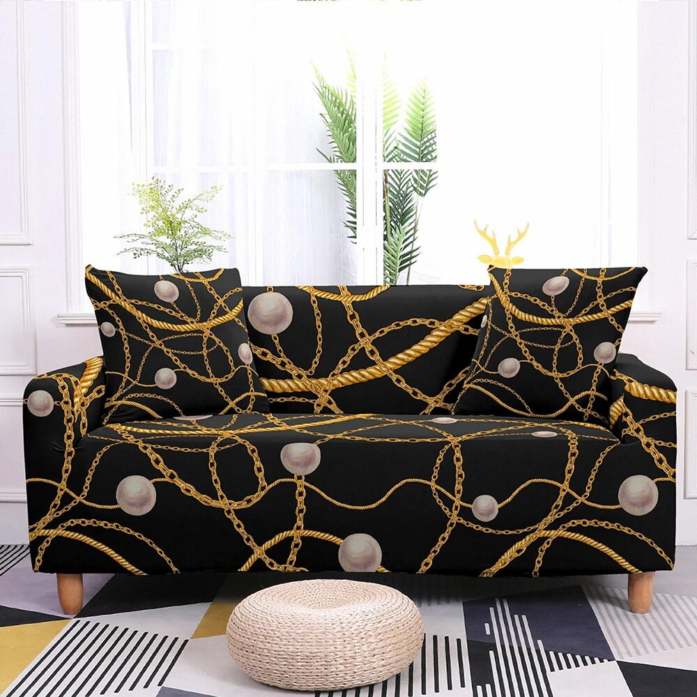 Elastic Sofa Cover Gold Chain Pattern Sofa Slipcover 3D Printed Stretch ...