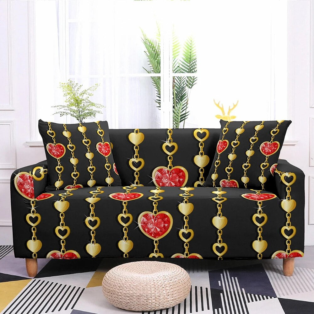 Elastic Sofa Cover Gold Chain Pattern Sofa Slipcover 3D Printed Stretch ...