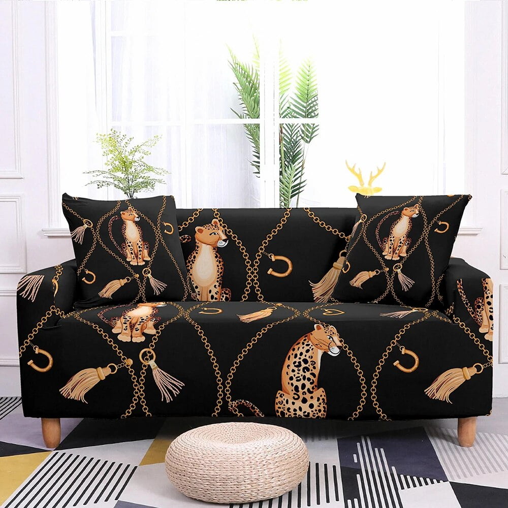 Elastic Sofa Cover Gold Chain Pattern Sofa Slipcover 3D Printed Stretch ...
