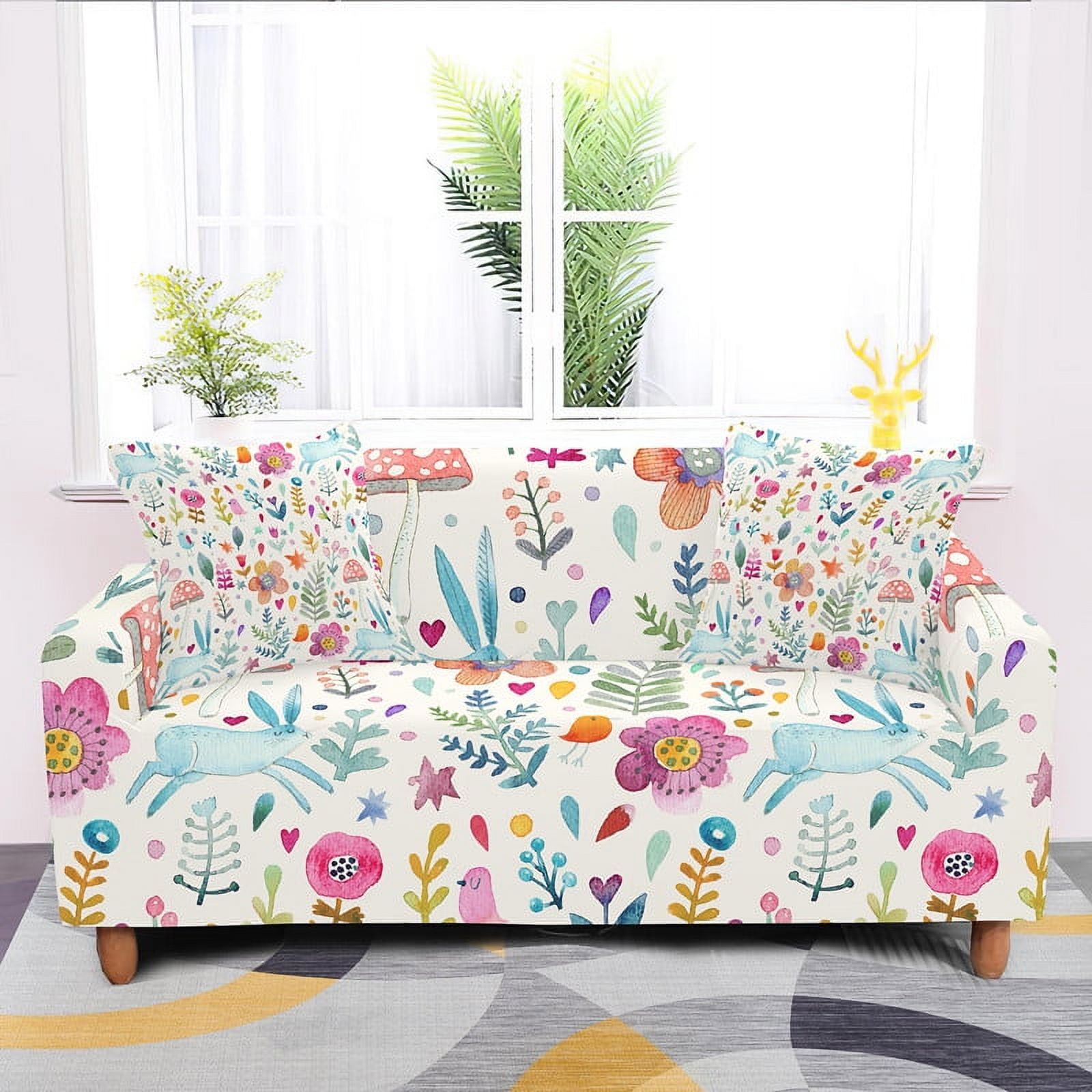 Elastic Sofa Cover Mushroom Pattern Slipcover 1/2/3/4 Seater L-shaped ...
