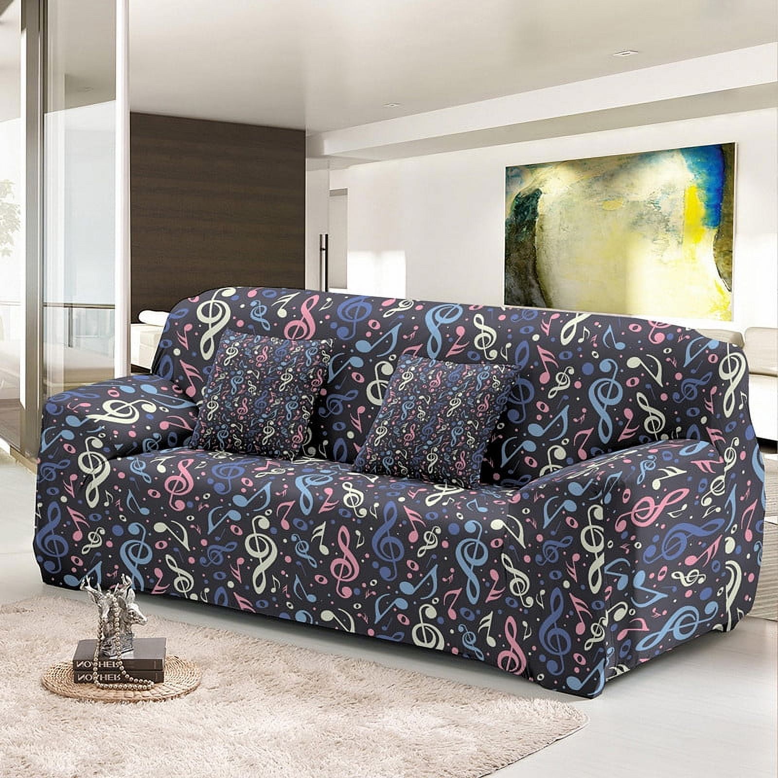 Elastic Sofa Cover Musical Note Printed L Shape Slipcover 1/2/3/4 ...