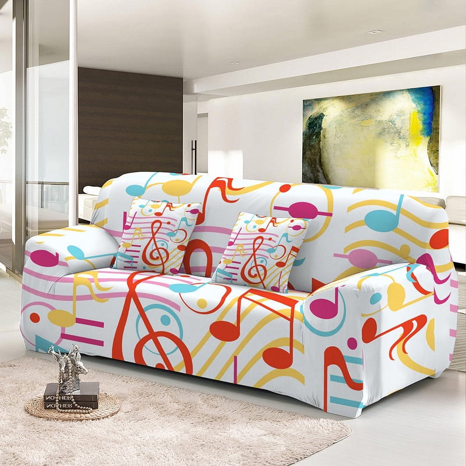 Elastic Sofa Cover Musical Note Printed L Shape Slipcover 1/2/3/4 ...