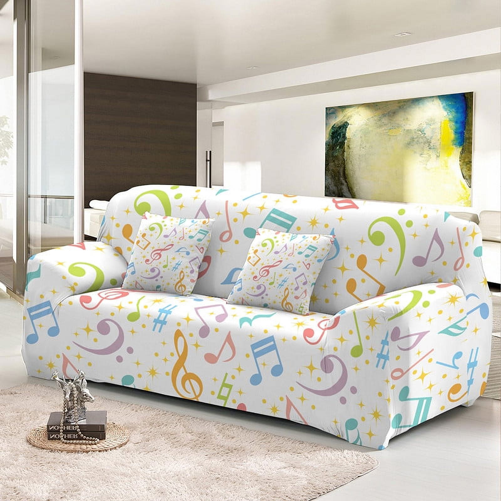 Elastic Sofa Cover Musical Note Printed L Shape Slipcover 1/2/3/4 ...