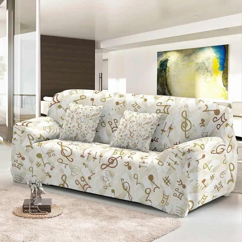 Elastic Sofa Cover Musical Note Printed L Shape Slipcover 1/2/3/4 ...