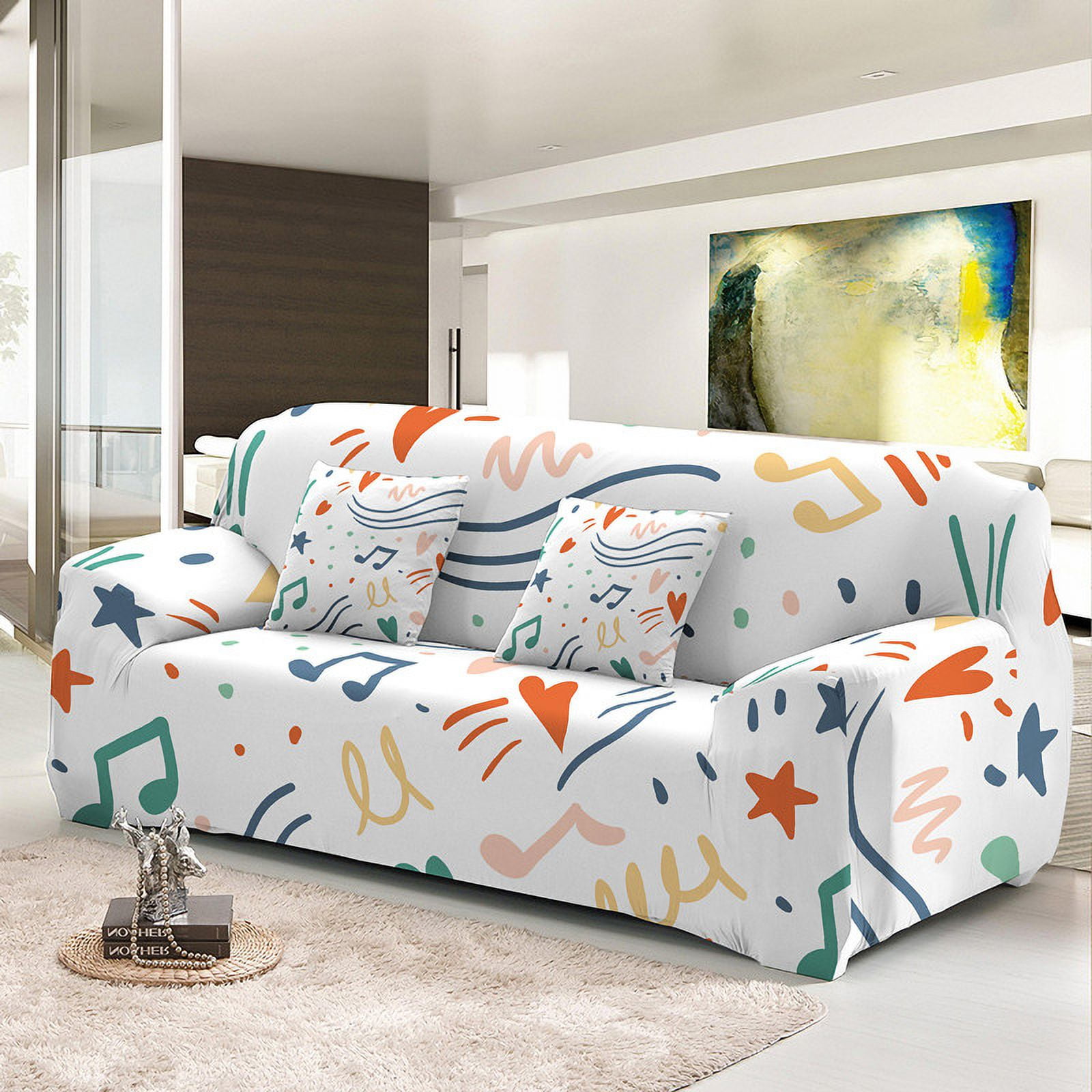Elastic Sofa Cover Musical Note Printed L Shape Slipcover 1/2/3/4 ...