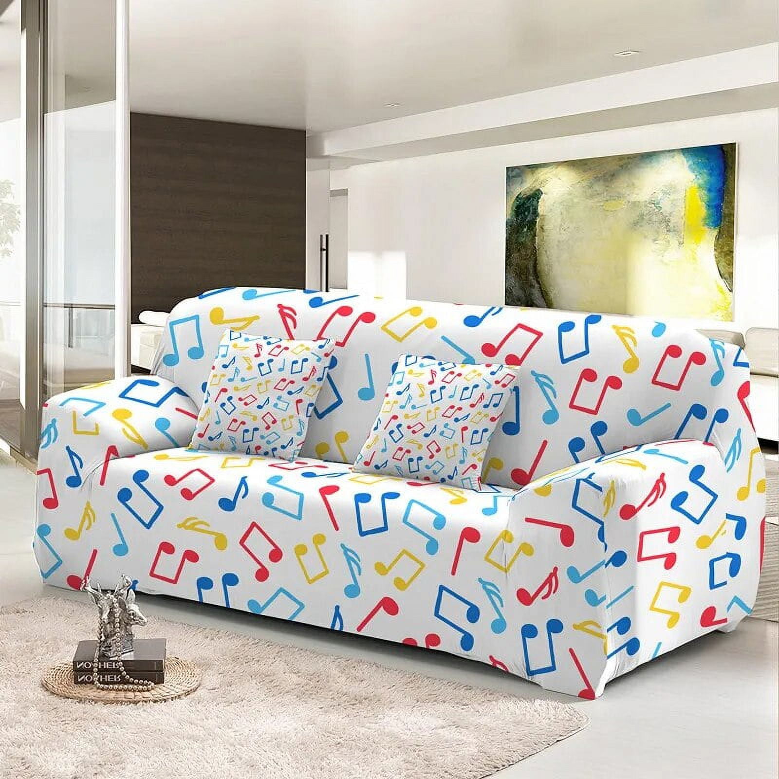 Elastic Sofa Cover Musical Note Printed L Shape Slipcover 1/2/3/4 ...