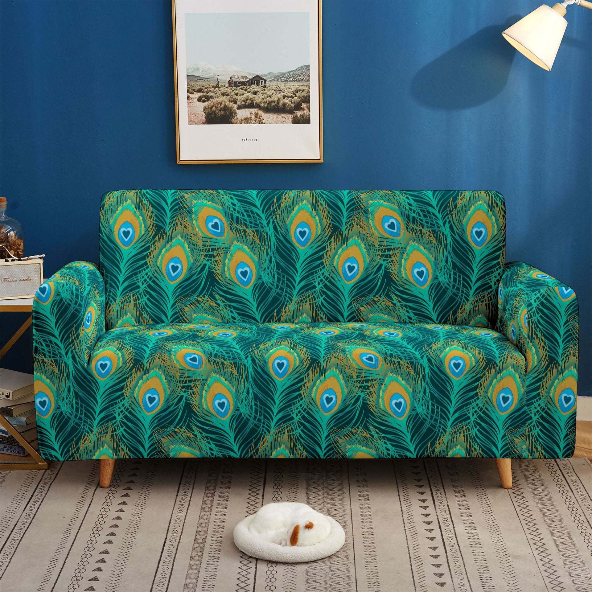 Elastic Sofa Cover Peacock Feather Sofa Cover Living Room Dust Cover ...