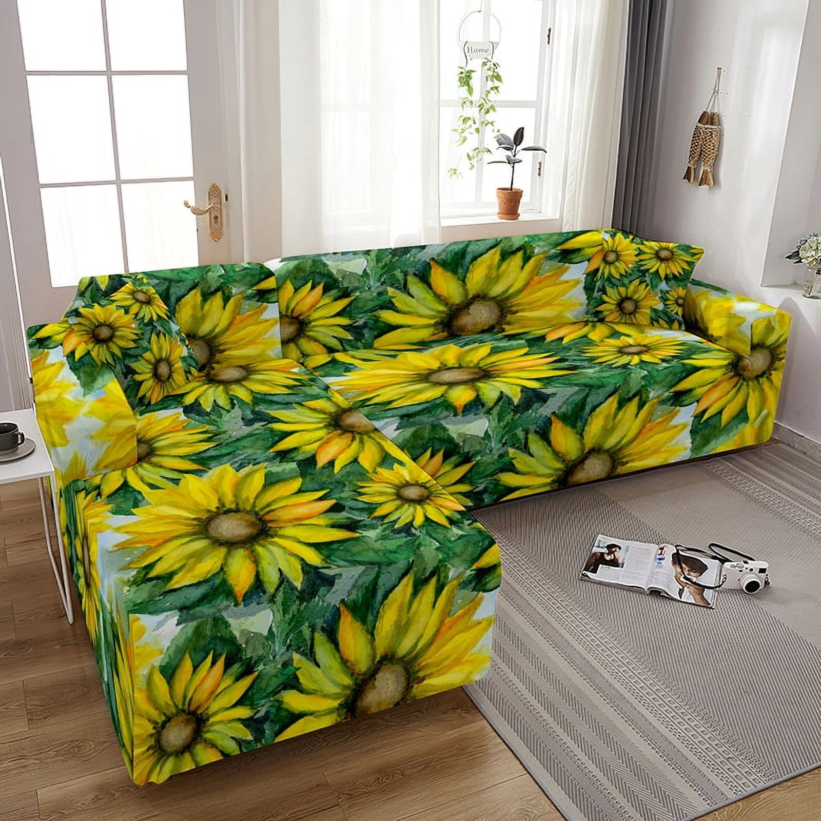 Elastic Sofa Cover for Living Room 3D Flower Cactus Printed Stretch ...
