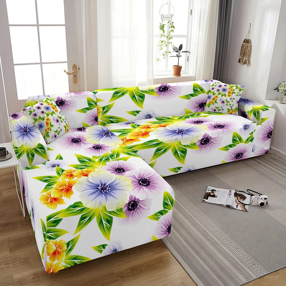 Elastic Sofa Cover for Living Room 3D Flower Print Stretch Slipcovers Sectional Couch Cover 3 ...