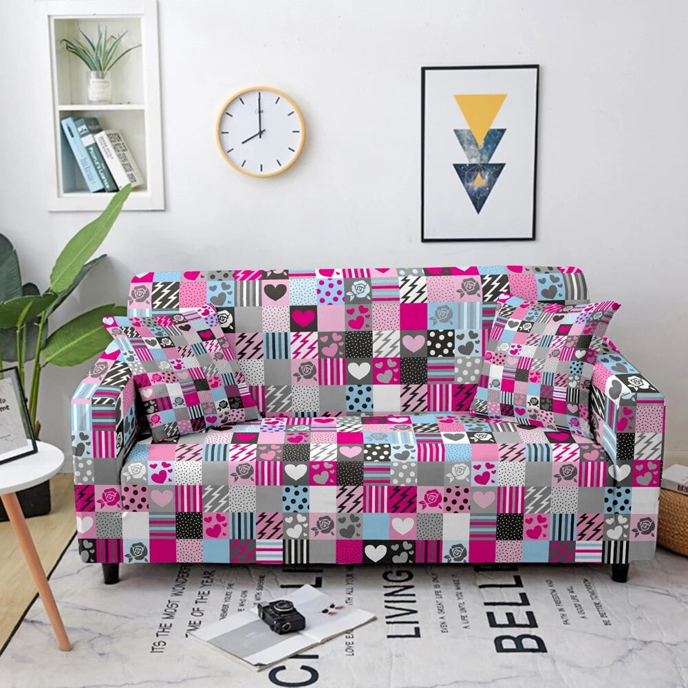 Elastic Sofa Cover for Living Room 3D Love Heart Print Slipcover ...