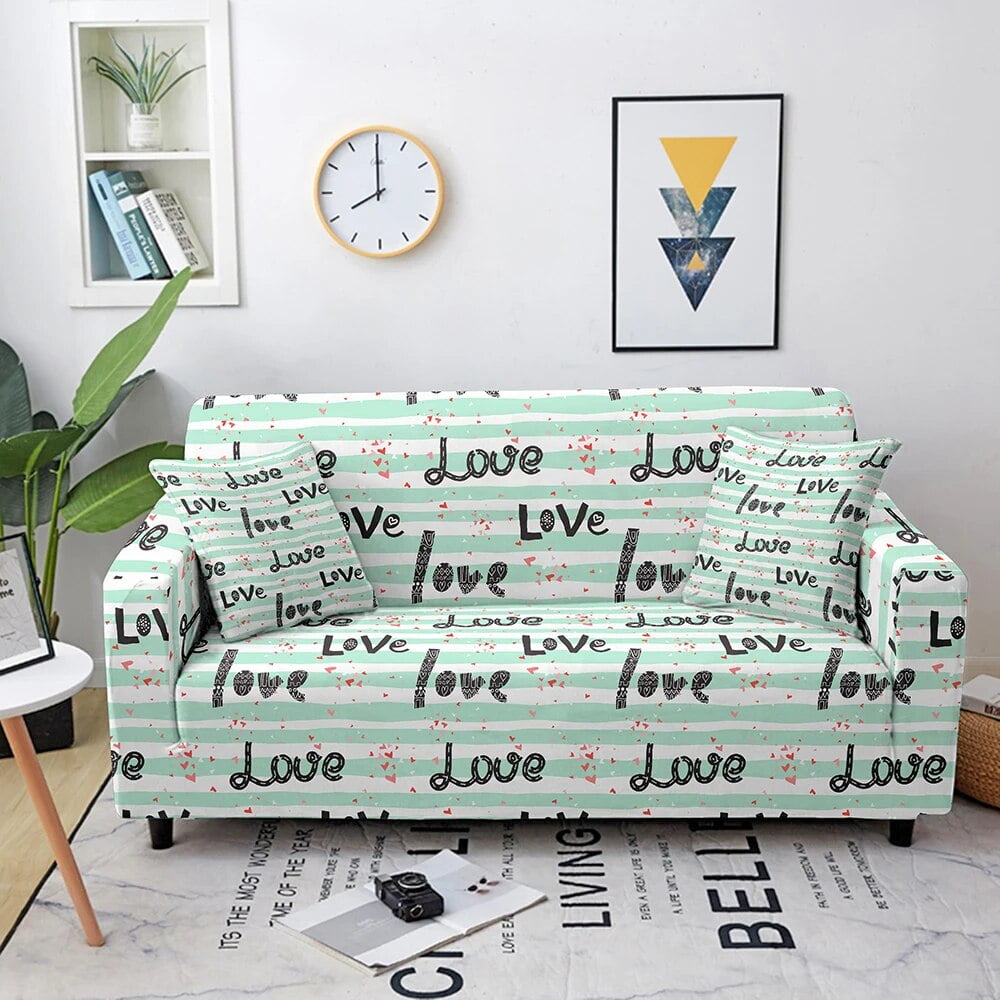 Elastic Sofa Cover for Living Room 3D Love Heart Print Slipcover ...
