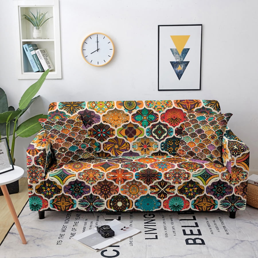 Elastic Sofa Cover for Living Room Bohemia Stretch Slipcover Mandala Patterns Sectional Couch ...