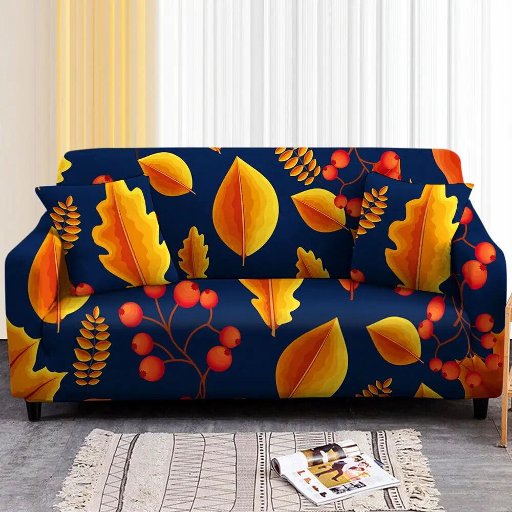 Elastic Sofa Cover for Living Room Leaves Flower Pattern Stretch Couch ...