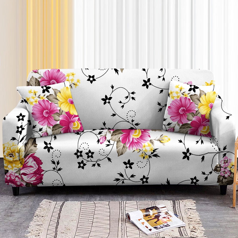Elastic Sofa Cover for Living Room Leaves Flower Pattern Stretch Couch ...