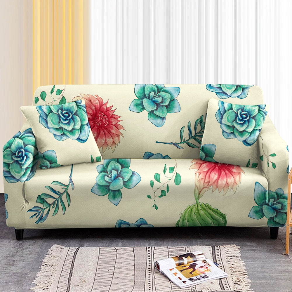 Elastic Sofa Cover for Living Room Leaves Flower Pattern Stretch Couch ...