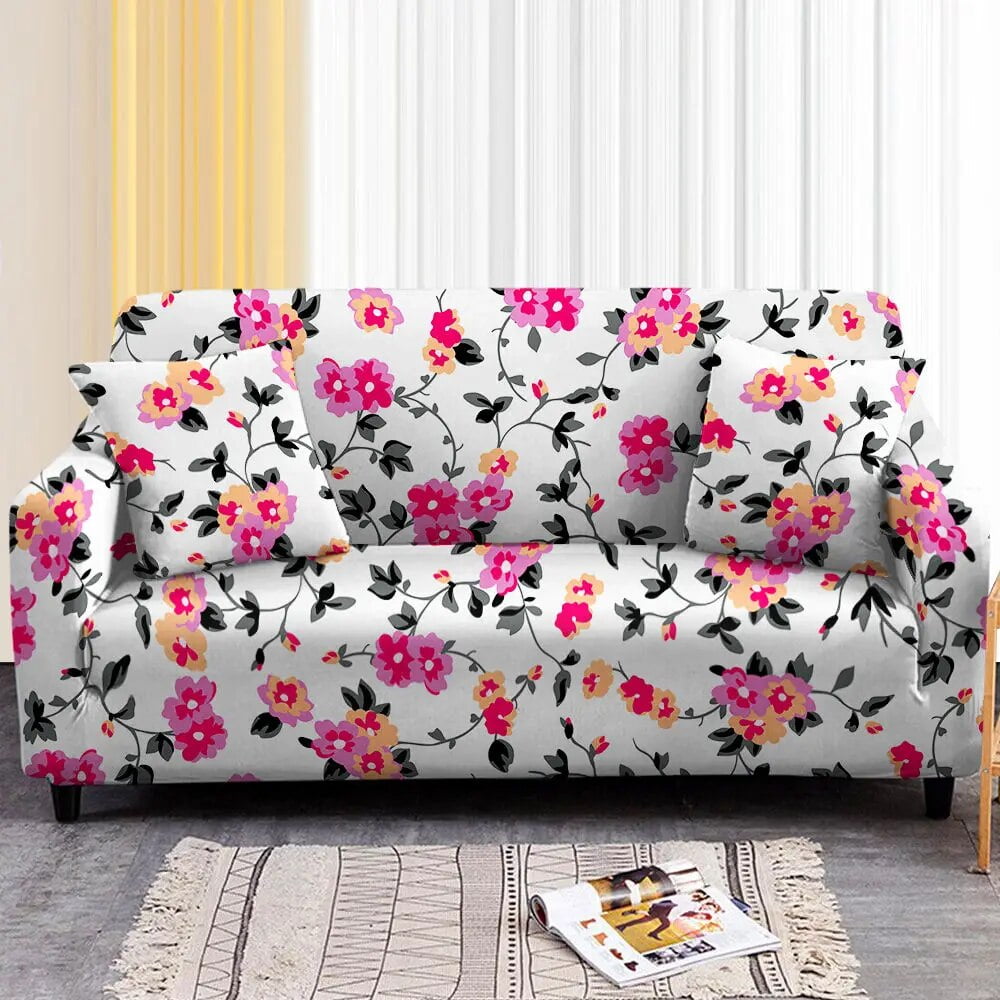 Elastic Sofa Cover for Living Room Leaves Flower Pattern Stretch Couch ...