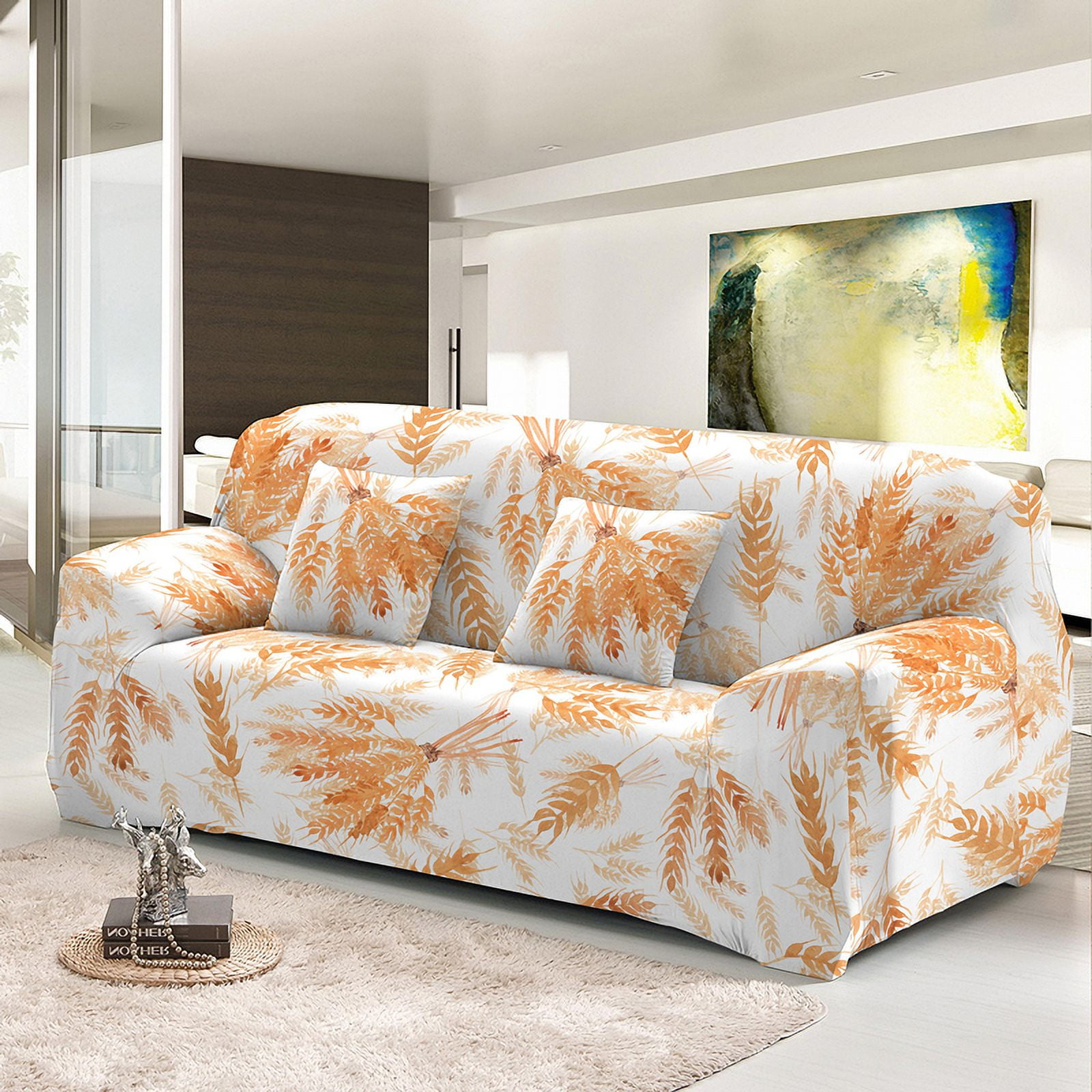 Elastic Sofa Covers Ears Of Wheat Design Washable Stretch Slipcover For ...
