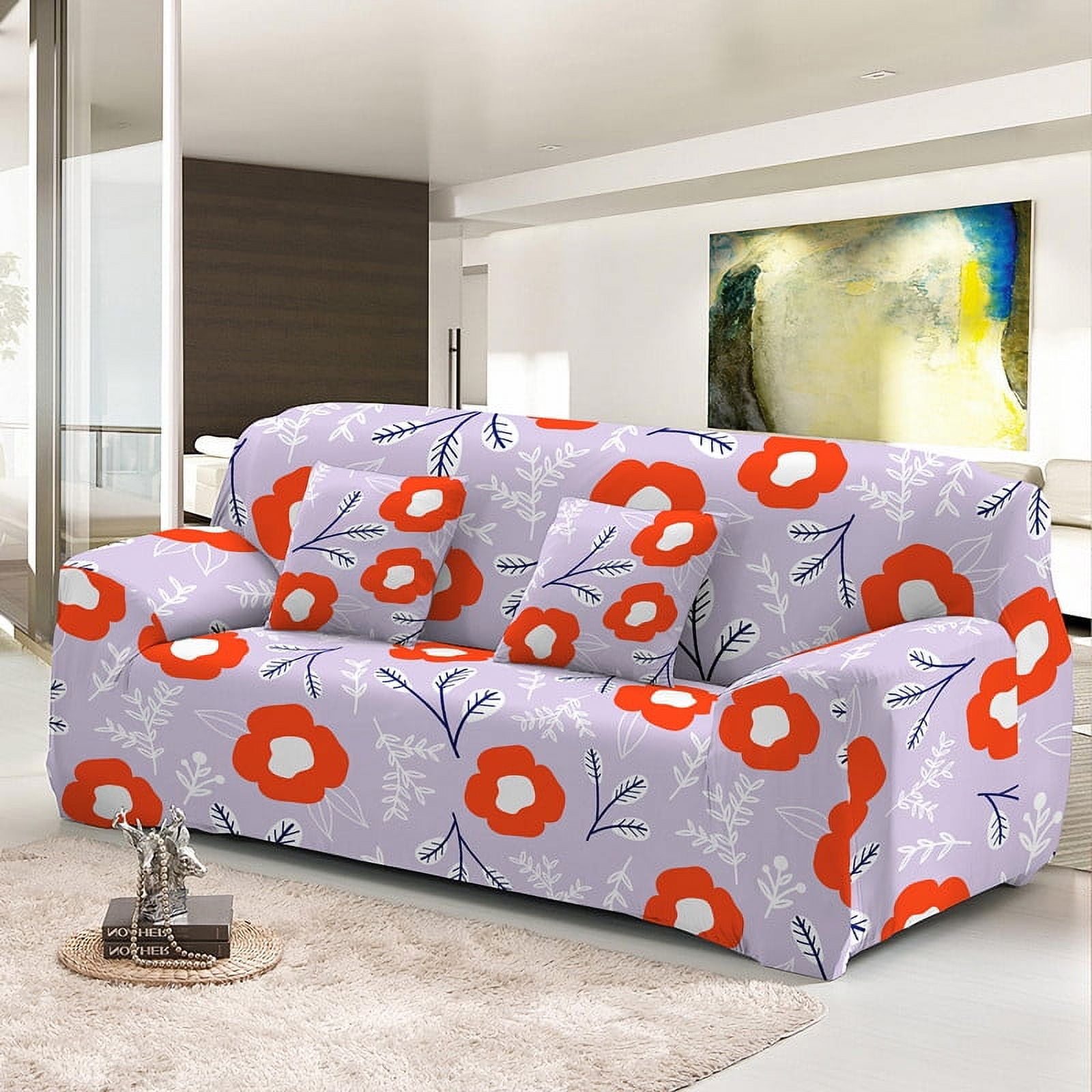 Elastic Sofa Covers For Living Room Dust Proof Flowers Print Couch ...