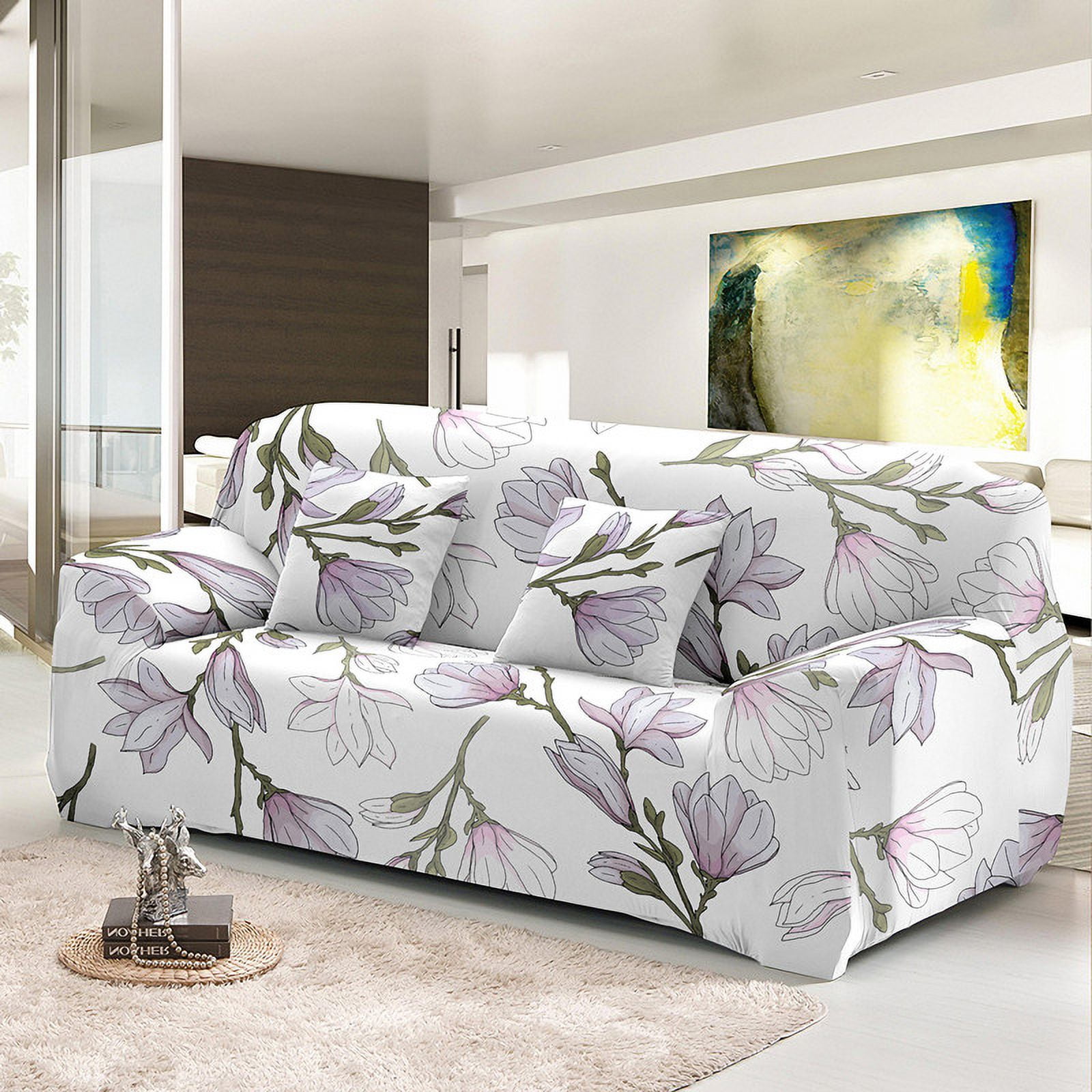 Elastic Sofa Covers For Living Room Dust Proof Flowers Print Couch ...