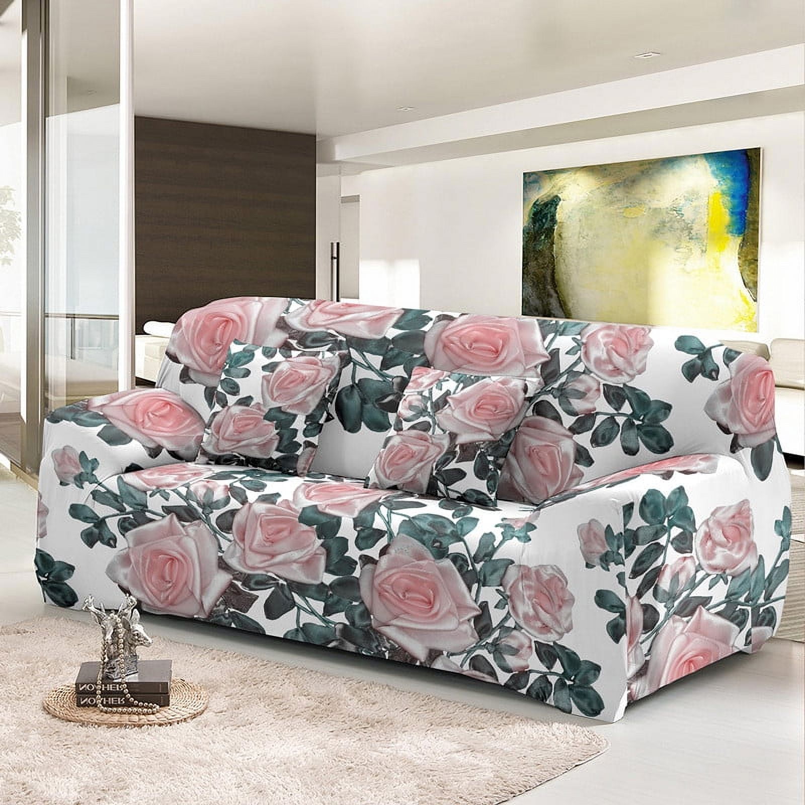 Elastic Sofa Covers For Living Room Dust Proof Flowers Print Couch ...