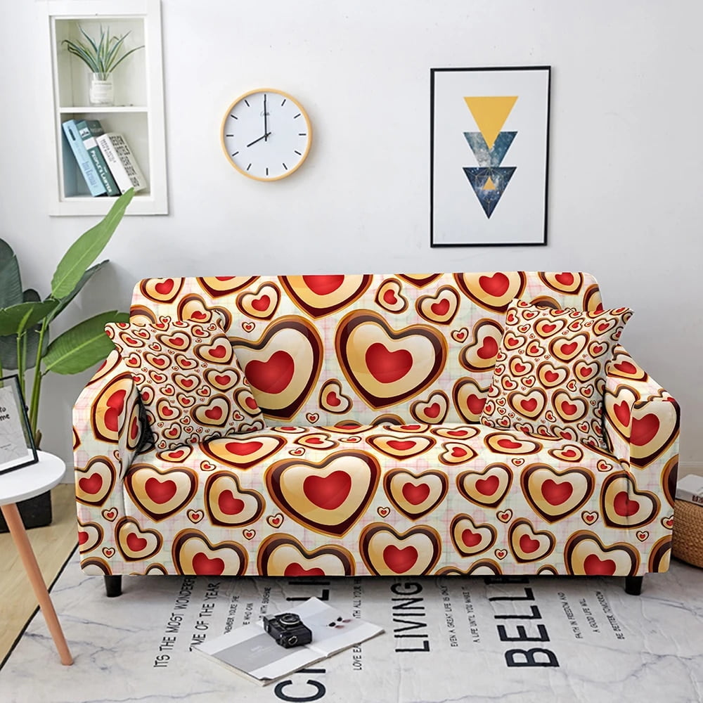 Elastic Sofa Covers for Living Room Love Heart Pattern Stretch ...