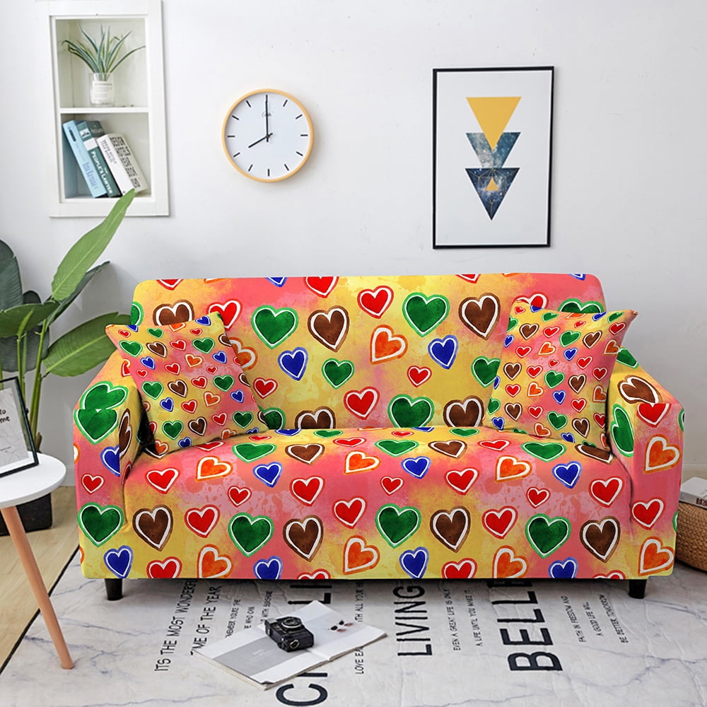 Elastic Sofa Covers for Living Room Love Heart Pattern Stretch ...