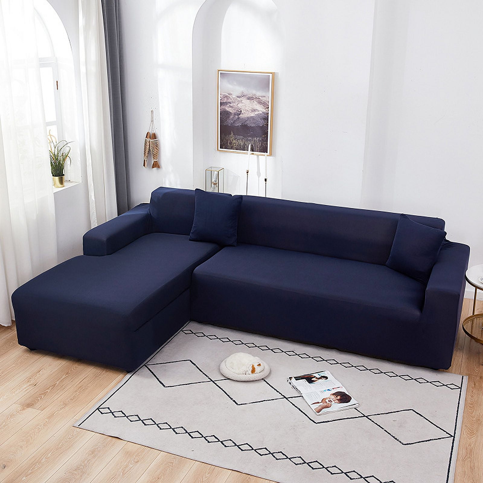 Elastic Solid Color White Sofa Covers for Living Room Corner Couch ...