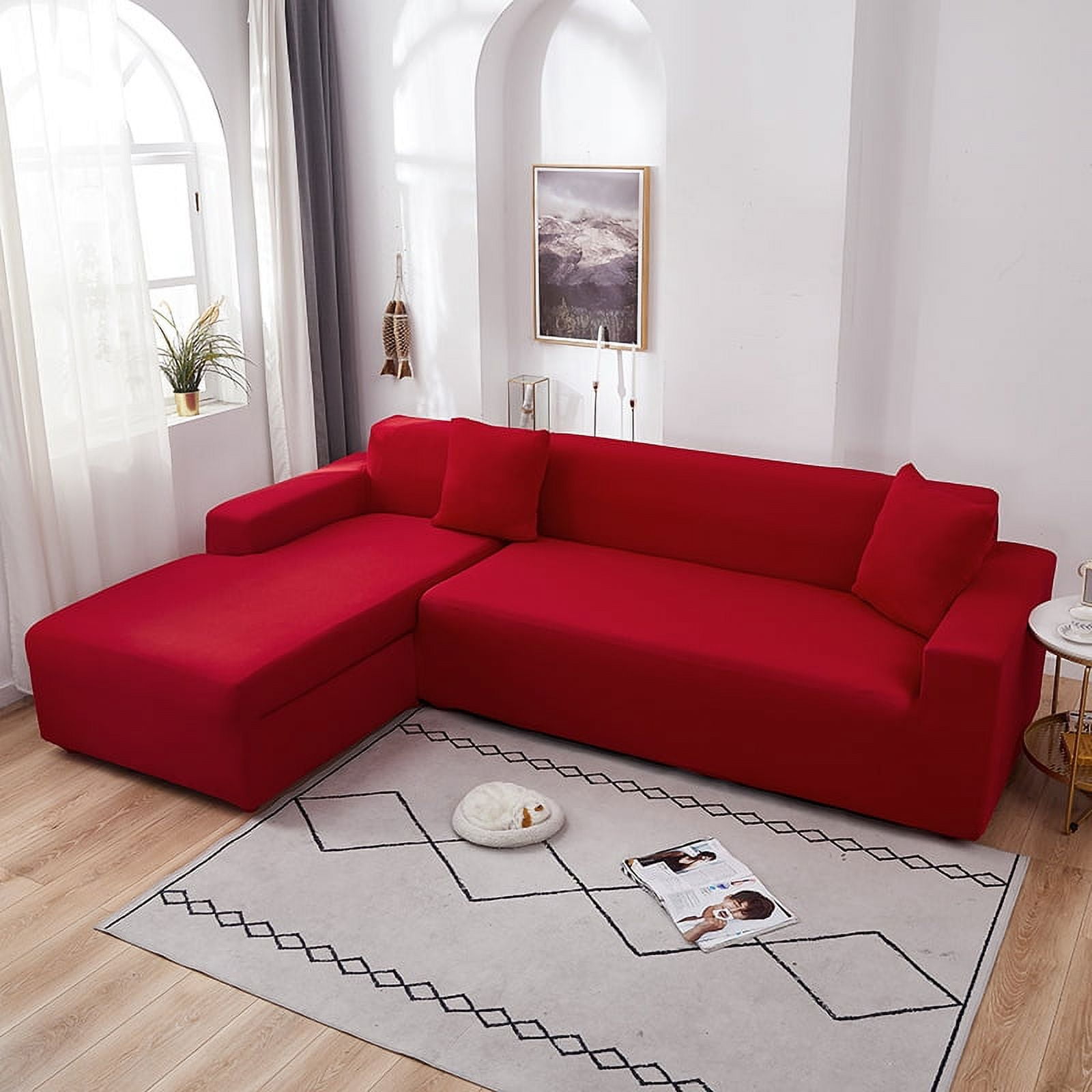 Elastic Solid Color White Sofa Covers for Living Room Corner Couch ...