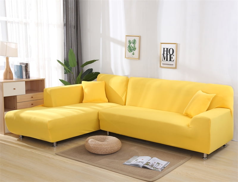 Elastic Solid Color White Sofa Covers for Living Room Corner Couch ...