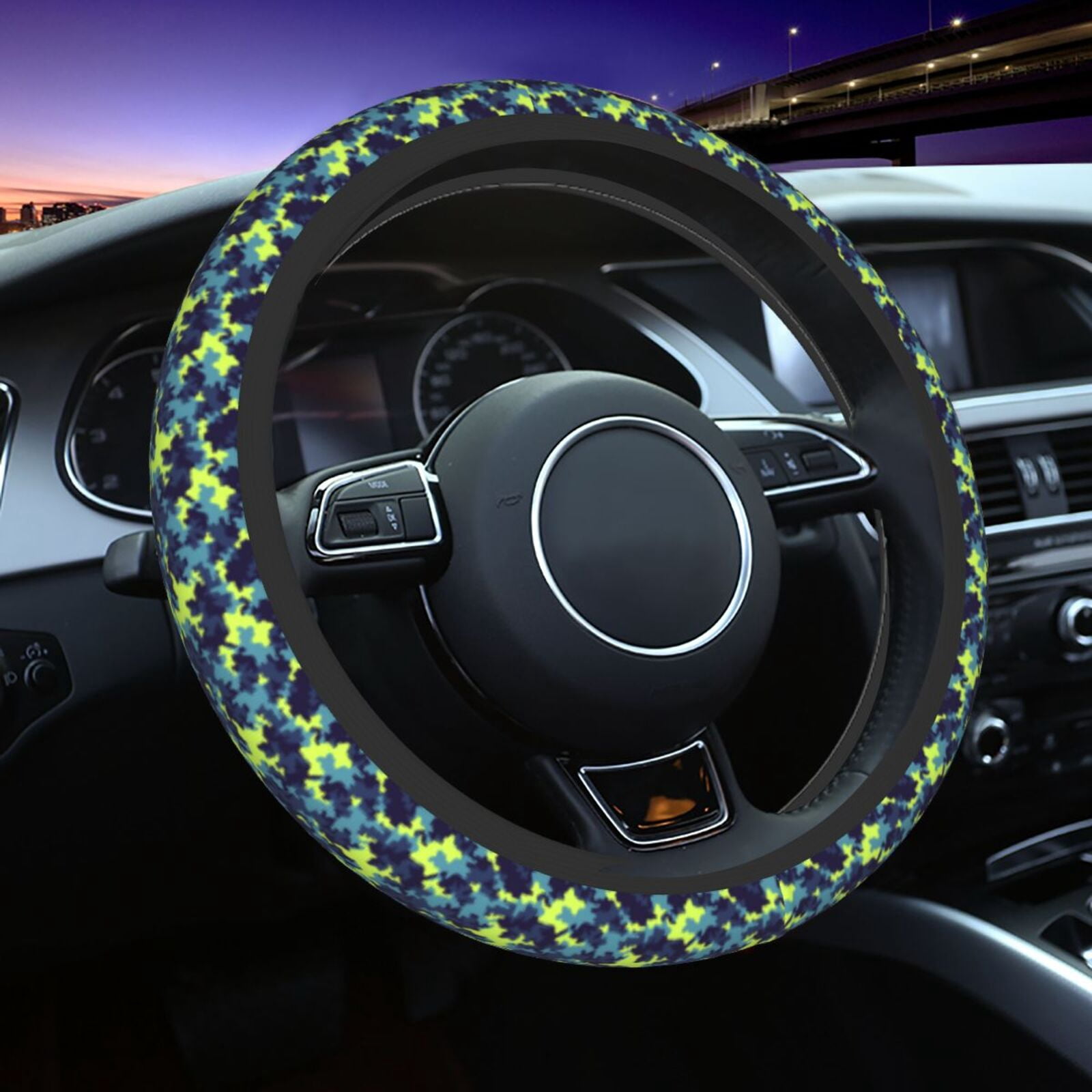 Elastic Steering Wheel Cover, Blue Green Camouflage Stretch Thickening ...