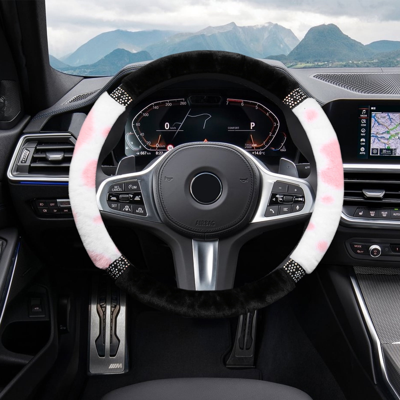 Elastic Steering Wheel Cover, Cow Lint Studded Handlebar Wrap, Soft ...