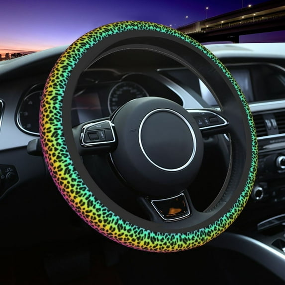 Elastic Steering Wheel Cover, Rainbow leopard colorful fashion Stretch ...