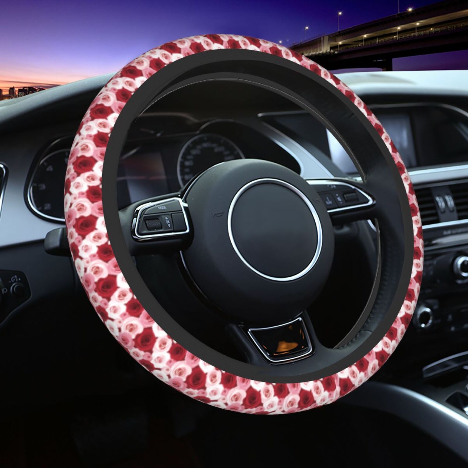 Elastic Steering Wheel Cover, colorful roses pink Stretch Thickening ...