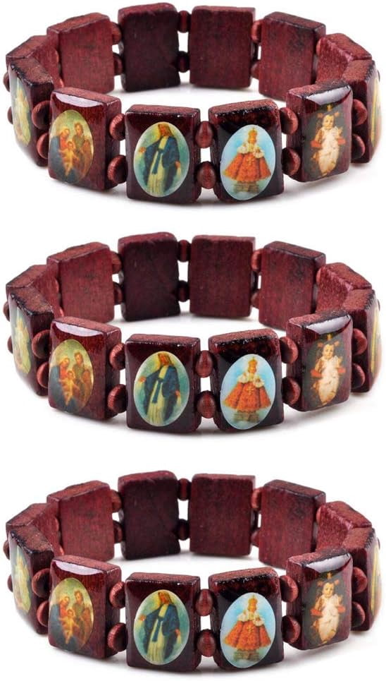 Elastic Strechable Wooden Small Panel Bracelet With Images Of Religious ...