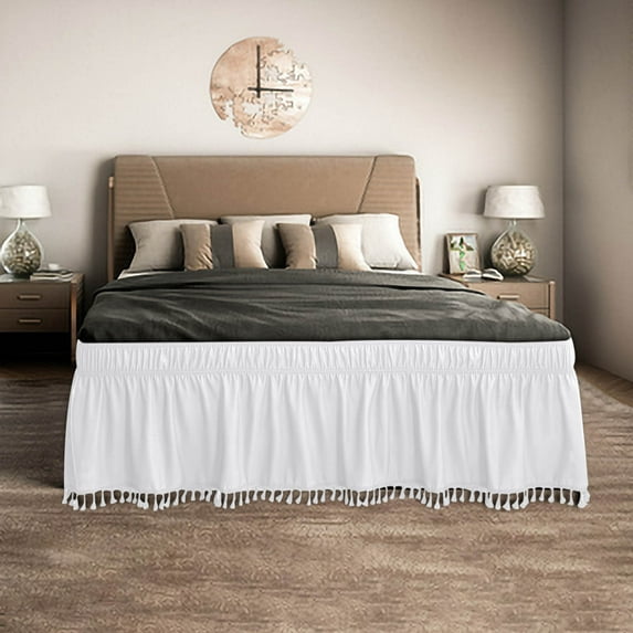 Elastic Stretch Bed Skirt, Solid Color Wraparound Dust Ruffle with ...