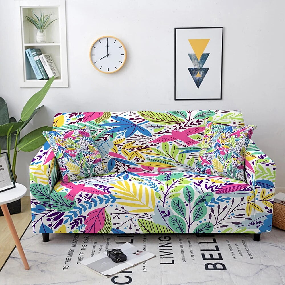 Elastic Stretch Sofa Cover for Living Room Tropical Leaves Butterfly Flower Armchair Slipcovers ...