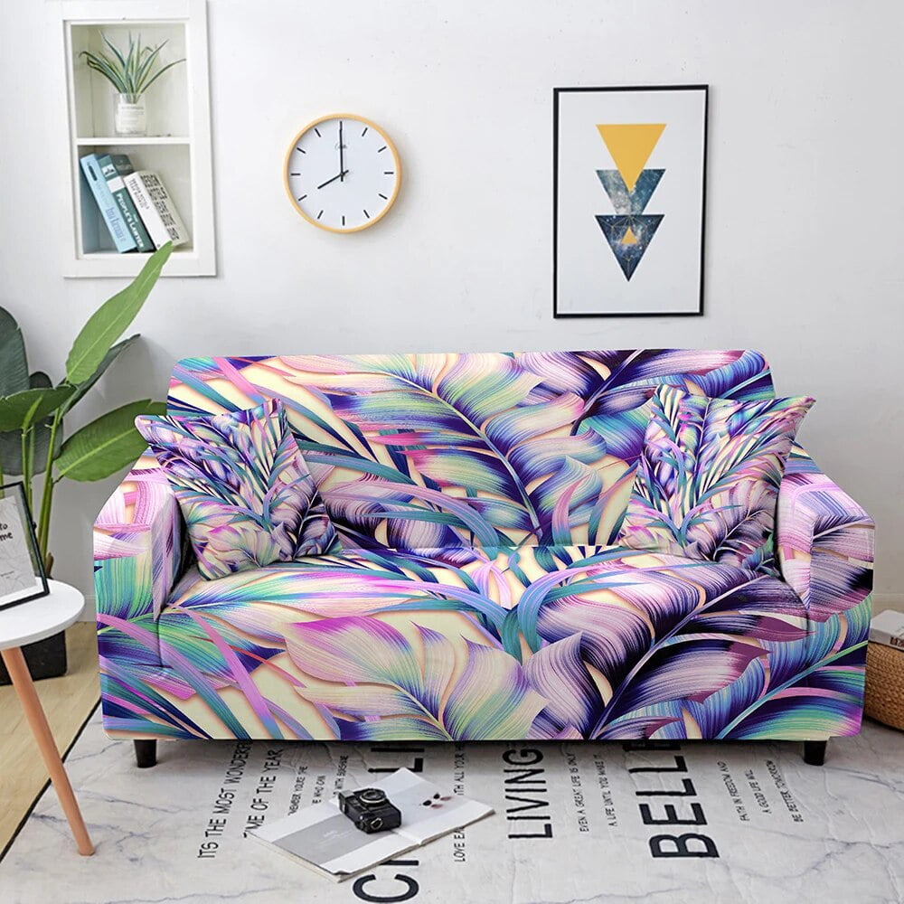 Elastic Stretch Sofa Cover for Living Room Tropical Leaves Butterfly ...