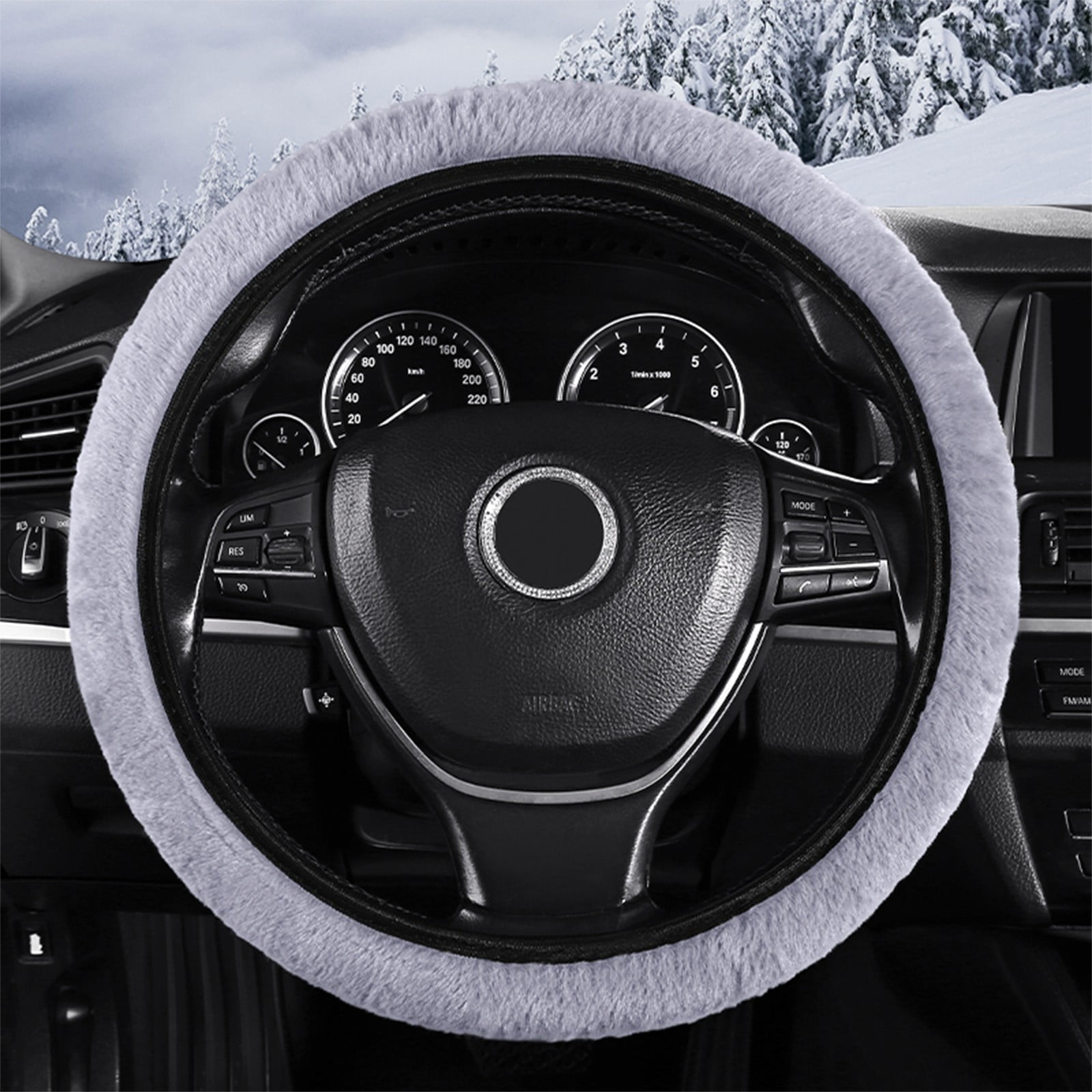 Elastic Stretch Steering Wheel Cover With Soft Warm Plush Non-Slip Car ...