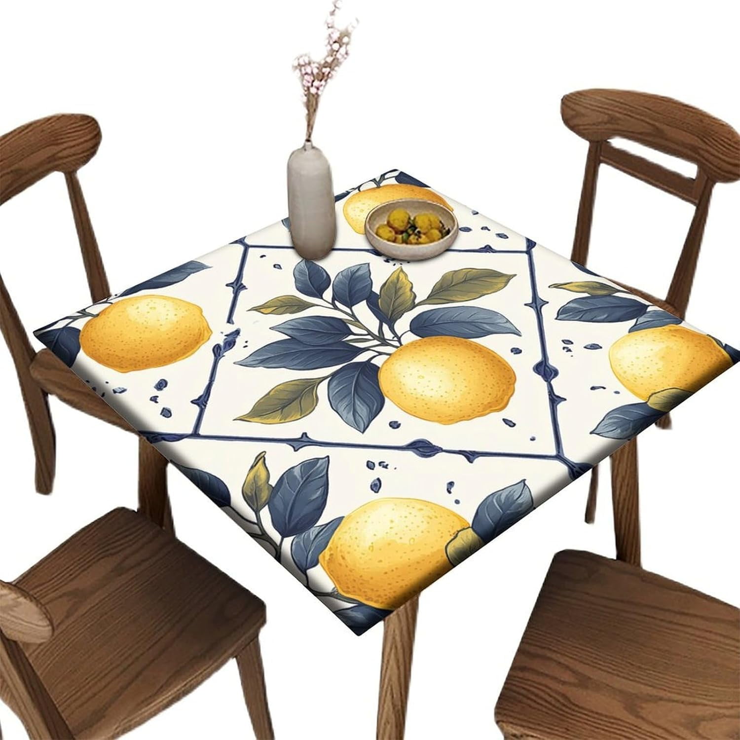 Elastic Table Cloths, Lemons Pattern Printed on Stain Resistant Picnic ...