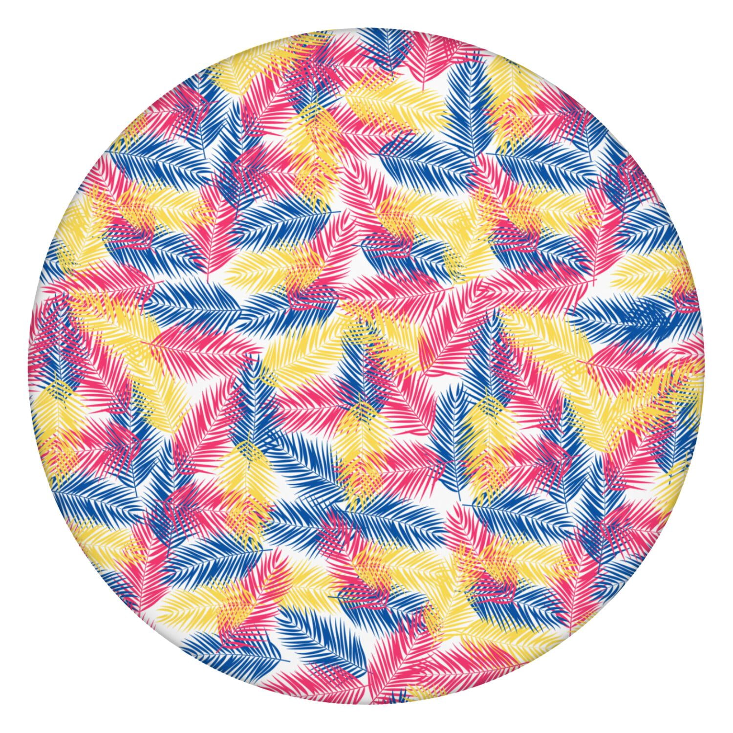 Elastic Table Cover Round Tablecloth with Tropical Palm Trees and ...