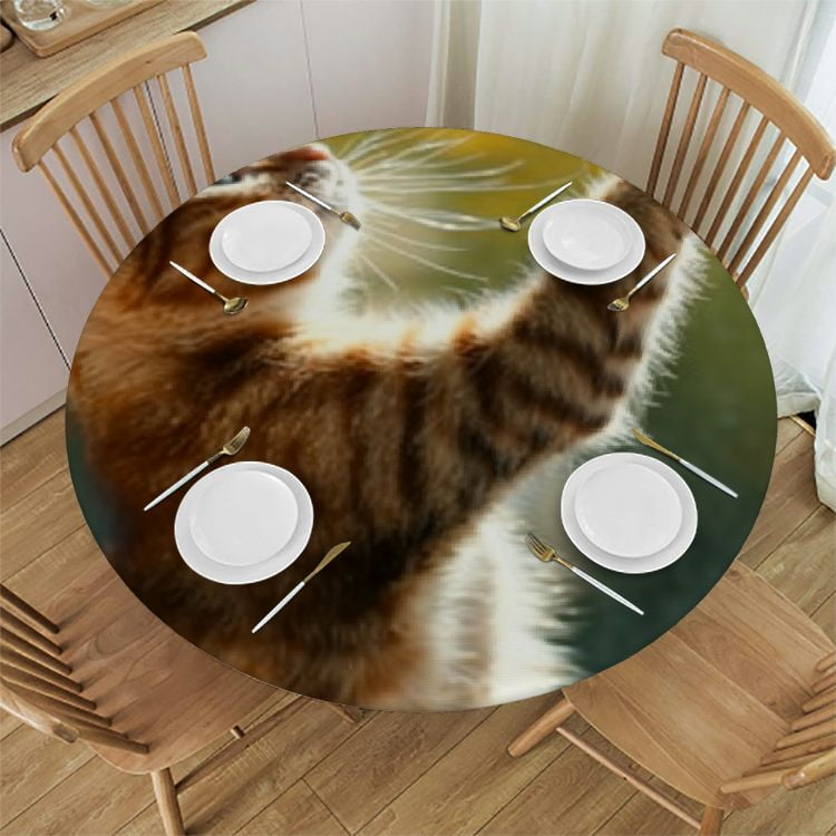 Elastic Tablecloth, Cat Decor Decorative Fabric Table Cover for, Animal ...