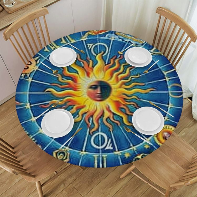 Elastic Tablecloth, Decorative Fabric Table Cover for, Circle Sun Birth ...
