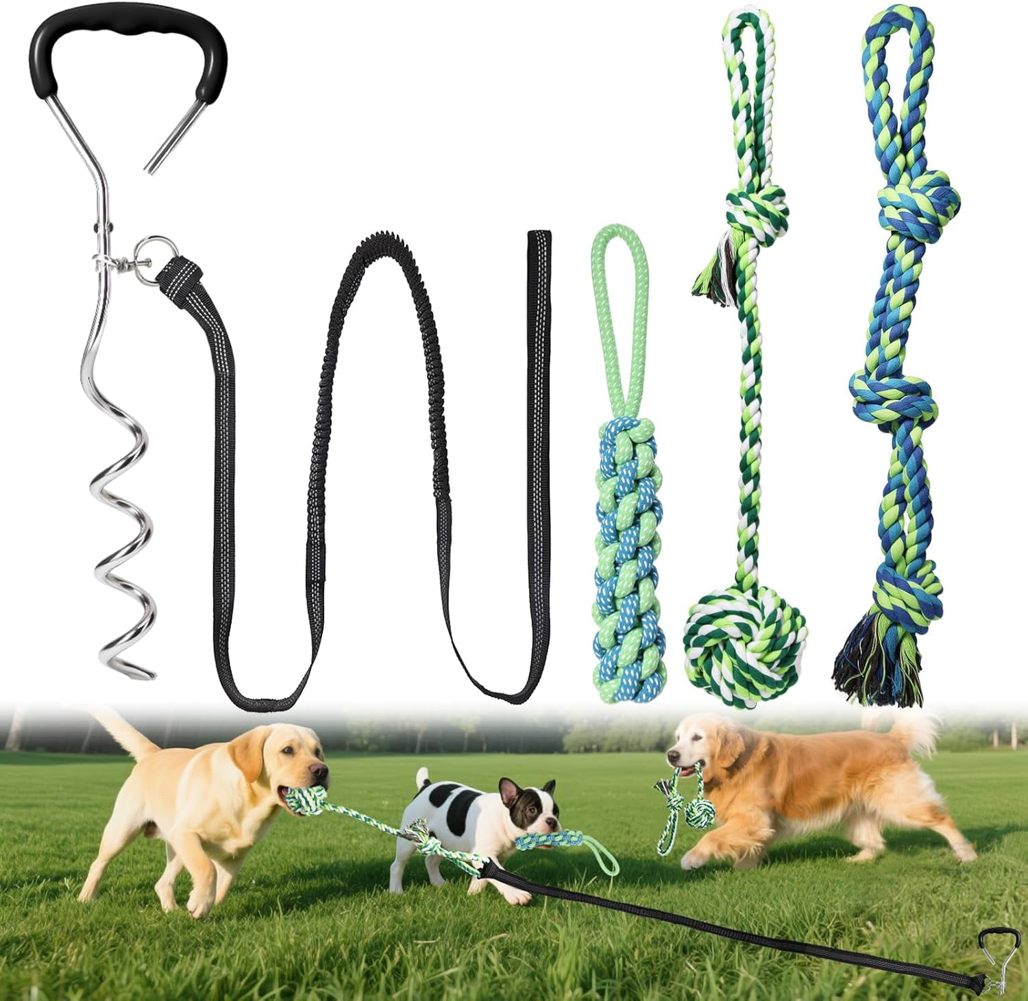 Elastic Tug Dog Toy, with Upgraded Steel Posts, Cotton Balls, Chew Rope ...